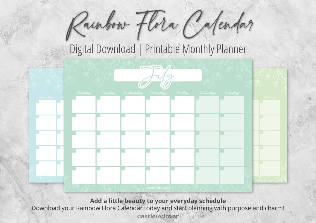 Fillable Rainbow Flora Calendar | Digital Download | Printable Calendar ...