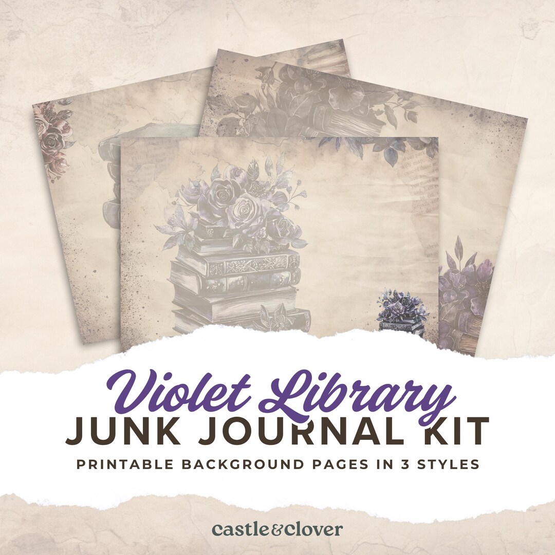 Violet Library Junk Journal Kit – Printable Background Pages in 3 ...