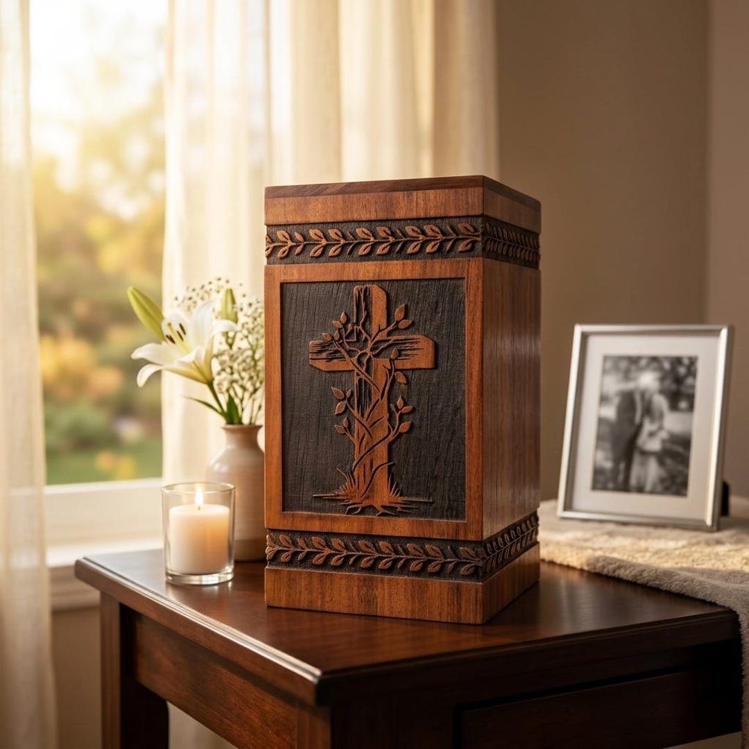 Wooden Urn for Human Ashes – Christian Cross Cremation Urn, Handcrafted ...