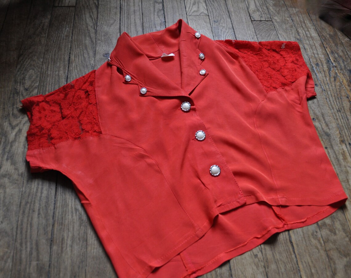 1970s Red Lace Shirt - Etsy