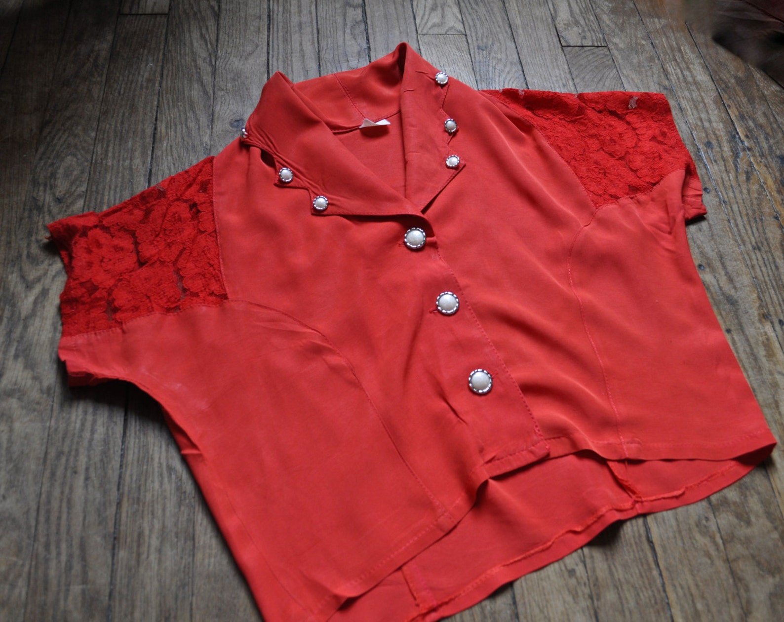 1970s Red Lace Shirt - Etsy