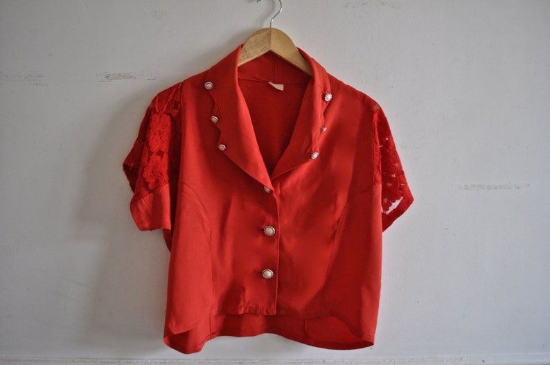 1970s Red Lace Shirt - Etsy