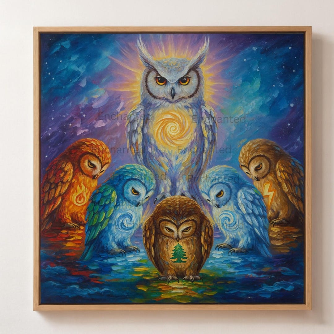 Elemental Owl Art Print, Mystical Forest Guardians (digital Download ...