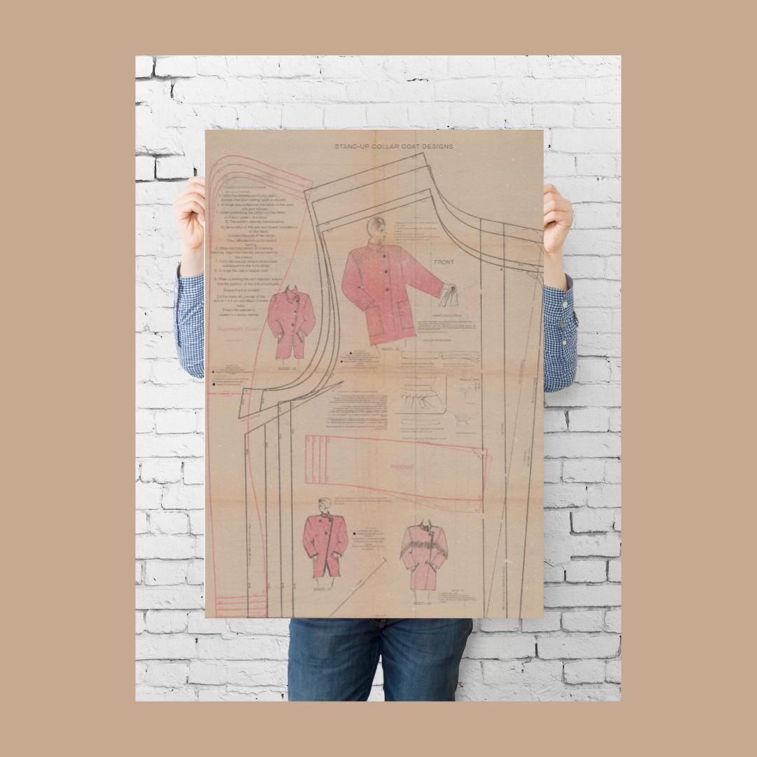 Stand-up Collar Coat Designs – Vintage Sewing Pattern Digital Download ...