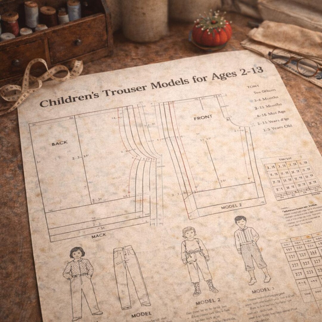 Children’s Trouser Models for Ages 2–13 – Vintage Sewing Pattern | A0 ...