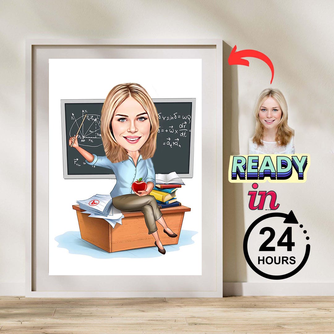 Custom Female Teacher Cartoon, Caricature From Photo, Personalized ...
