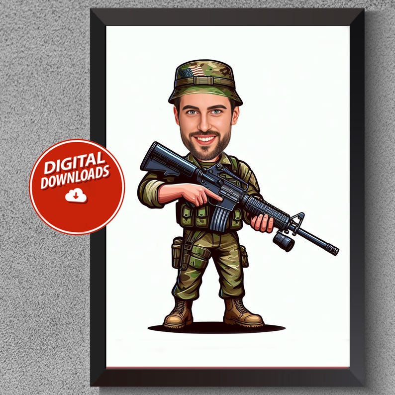 Soldier Caricature From Photo – Custom Military Portrait With Gun ...