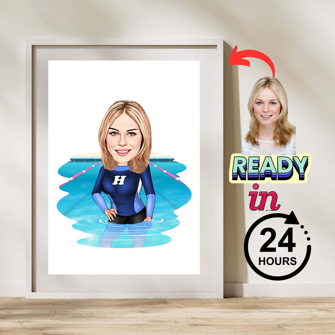 Swimming Coach Caricature, Custom From Photo, Swim Gift for Women ...