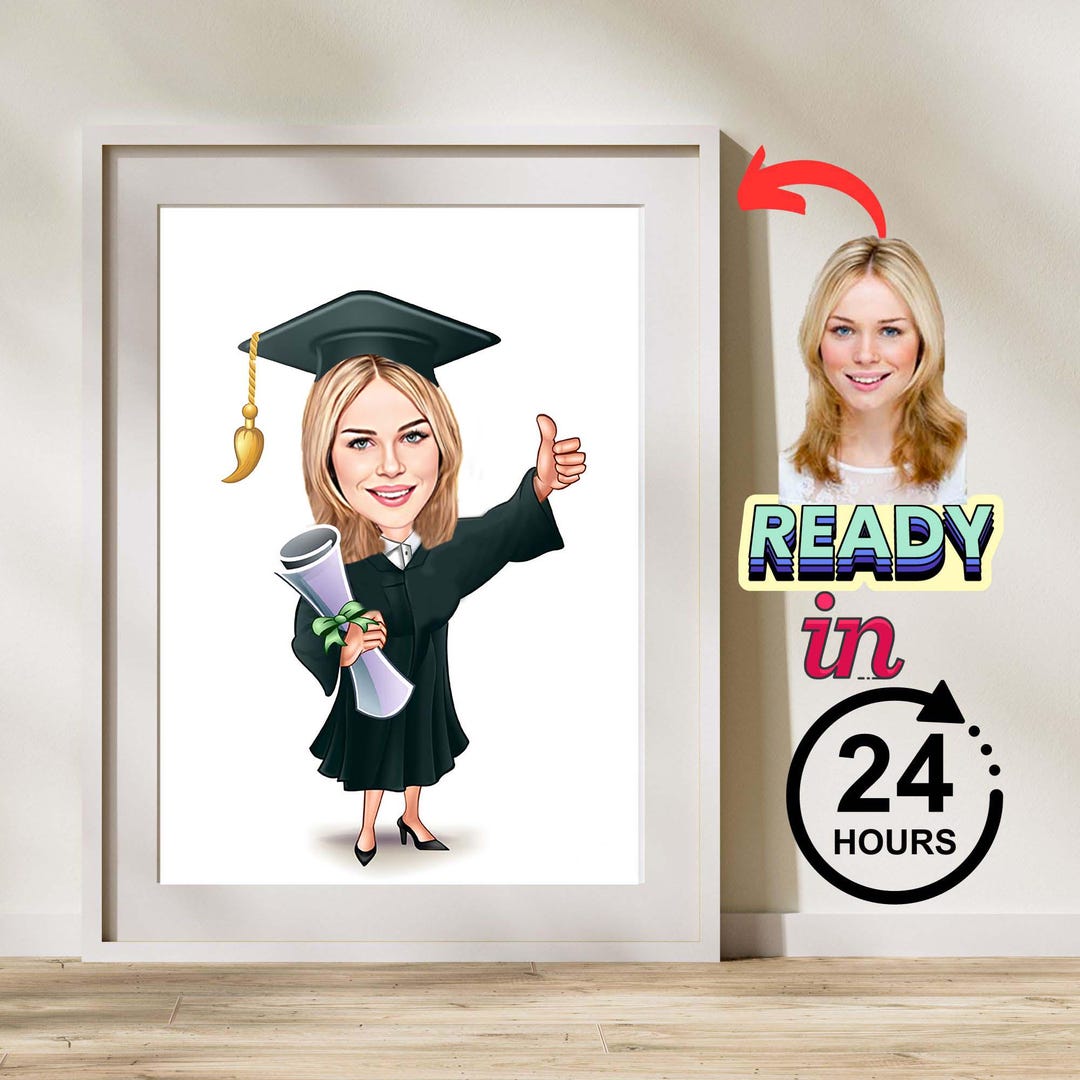Custom Graduation Cartoon Portrait, Graduation Portrait, Graduation ...