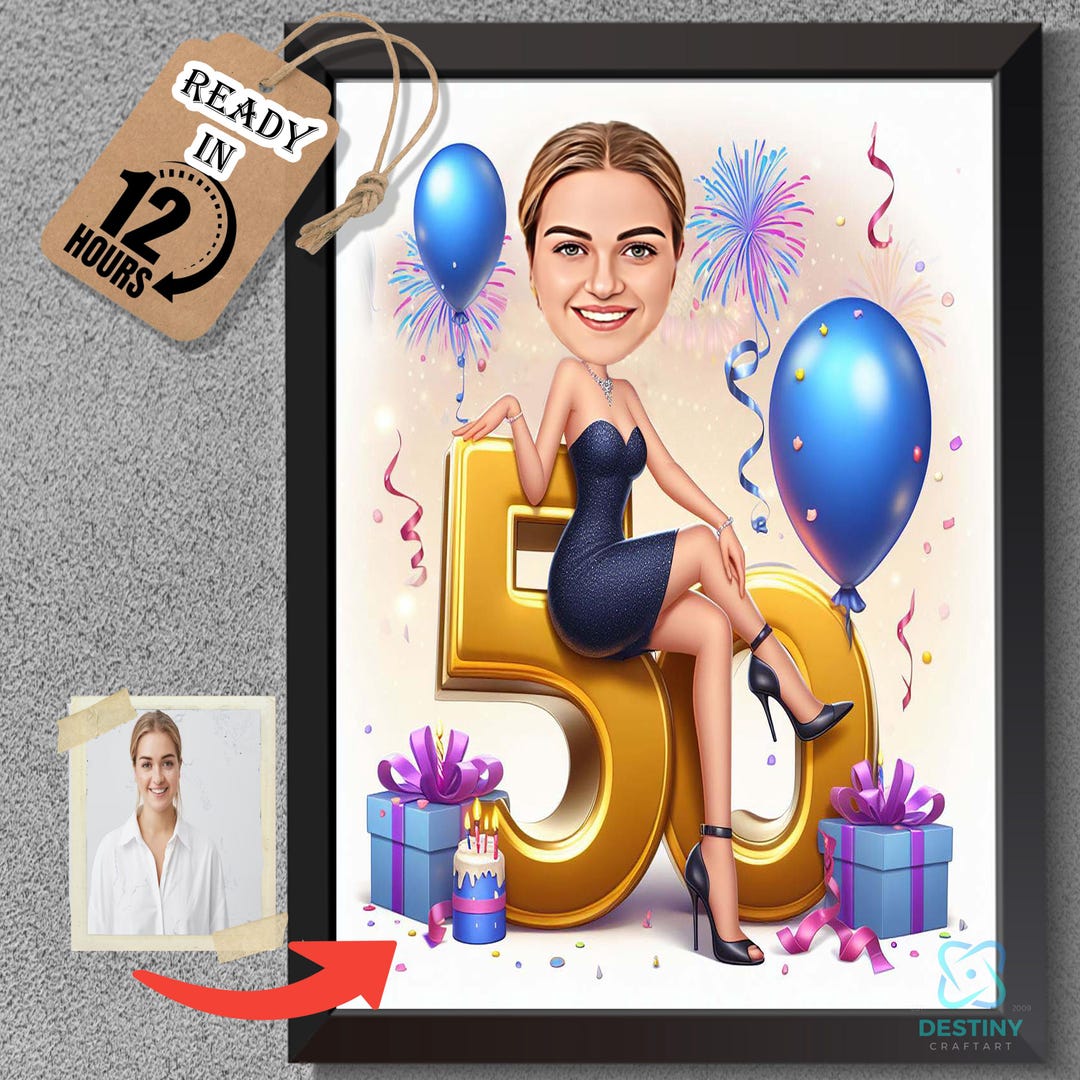 Custom Lady 50th Birthday Caricature From Photo, Cartoon Woman , Custom ...
