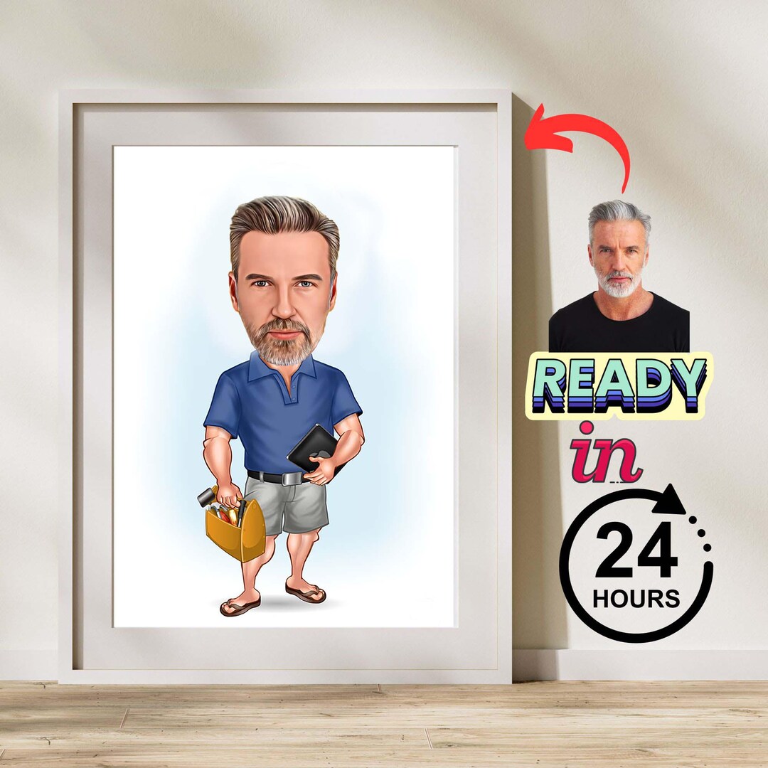 Handyman Caricature Drawing From Photo, Funny Handyman Gift for Men ...
