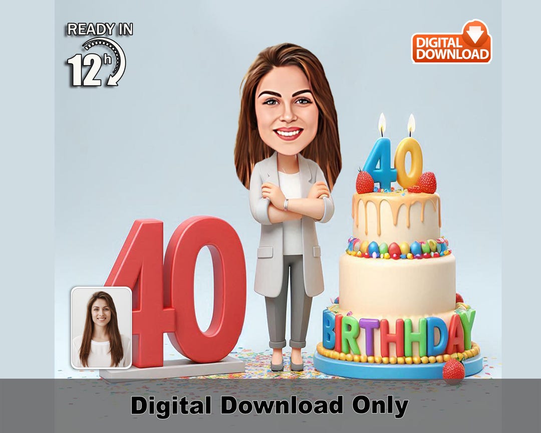 Custom 40th Birthday Caricature: Lady Boss Cartoon Portrait (digital ...