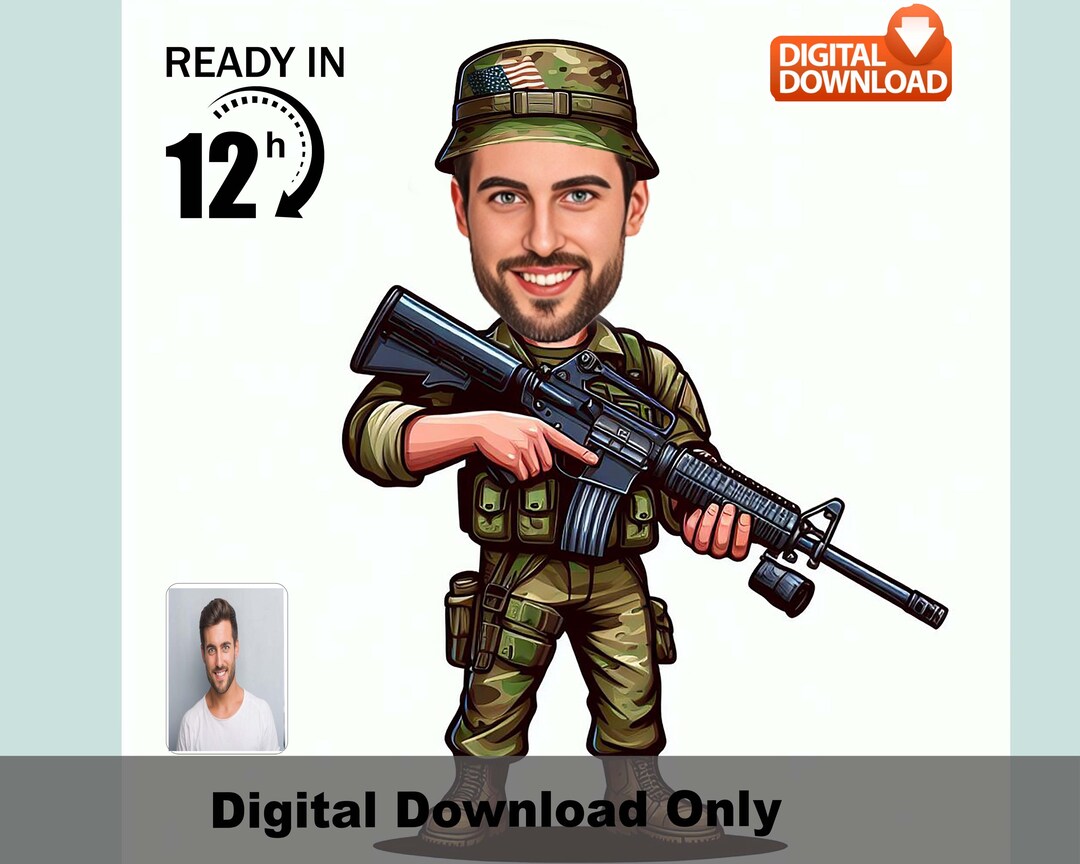 Soldier Caricature From Photo – Custom Military Portrait With Gun ...