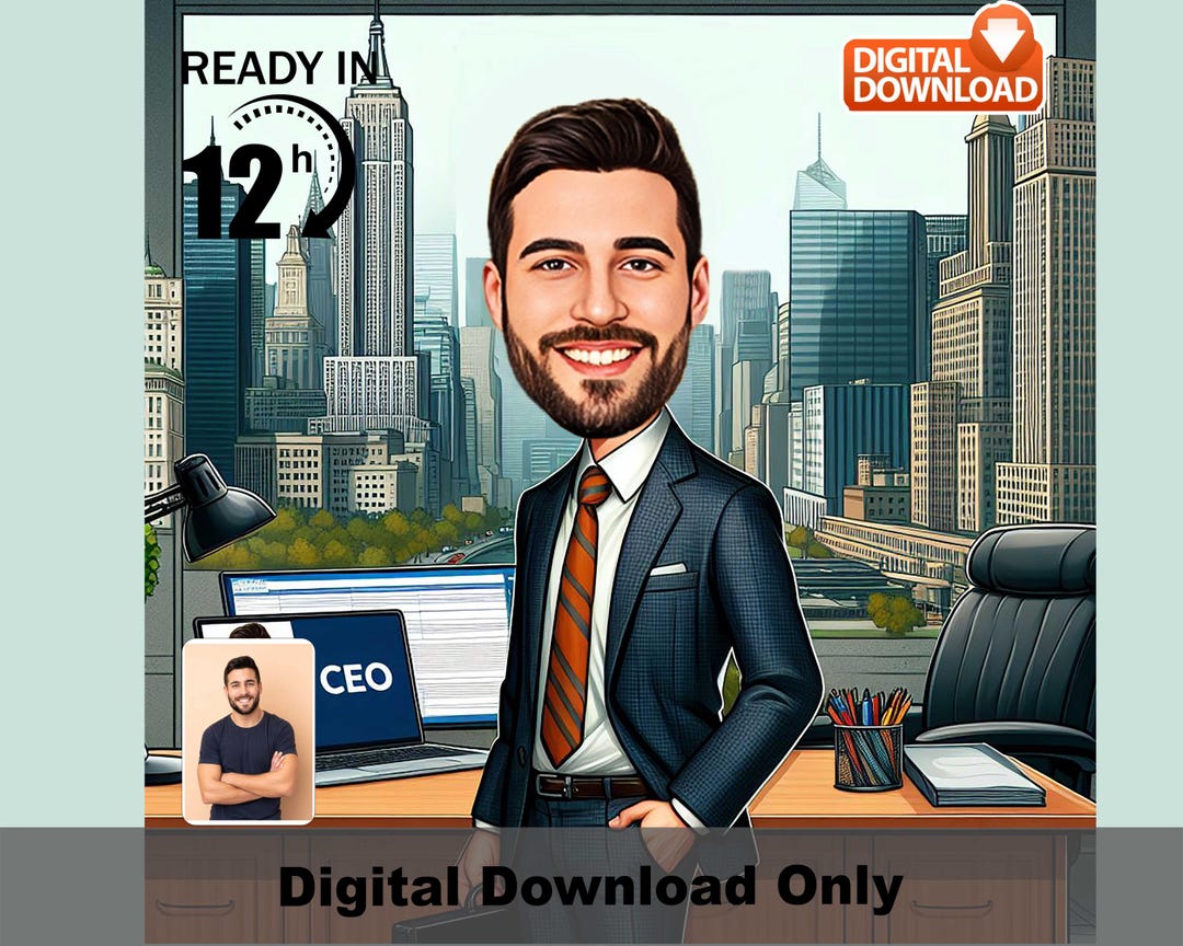 Custom Male CEO Caricature - Executive Portrait Gift - Personalized ...