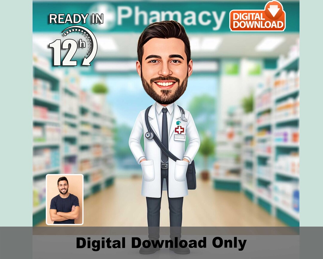 Custom Pharmacist Caricature Photo – Custom Male Portrait in Pharmacy ...