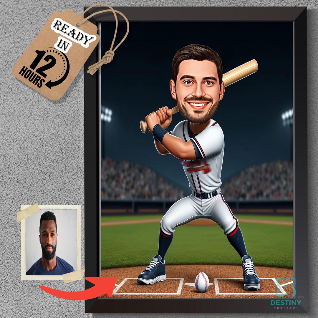 Atlanta Braves Cartoon Portrait Custom Funny Baseball Player Caricature ...
