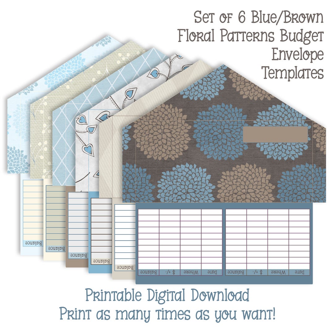 Printable Cash Envelope System - Set of 6 Envelope Patterns - Blue ...