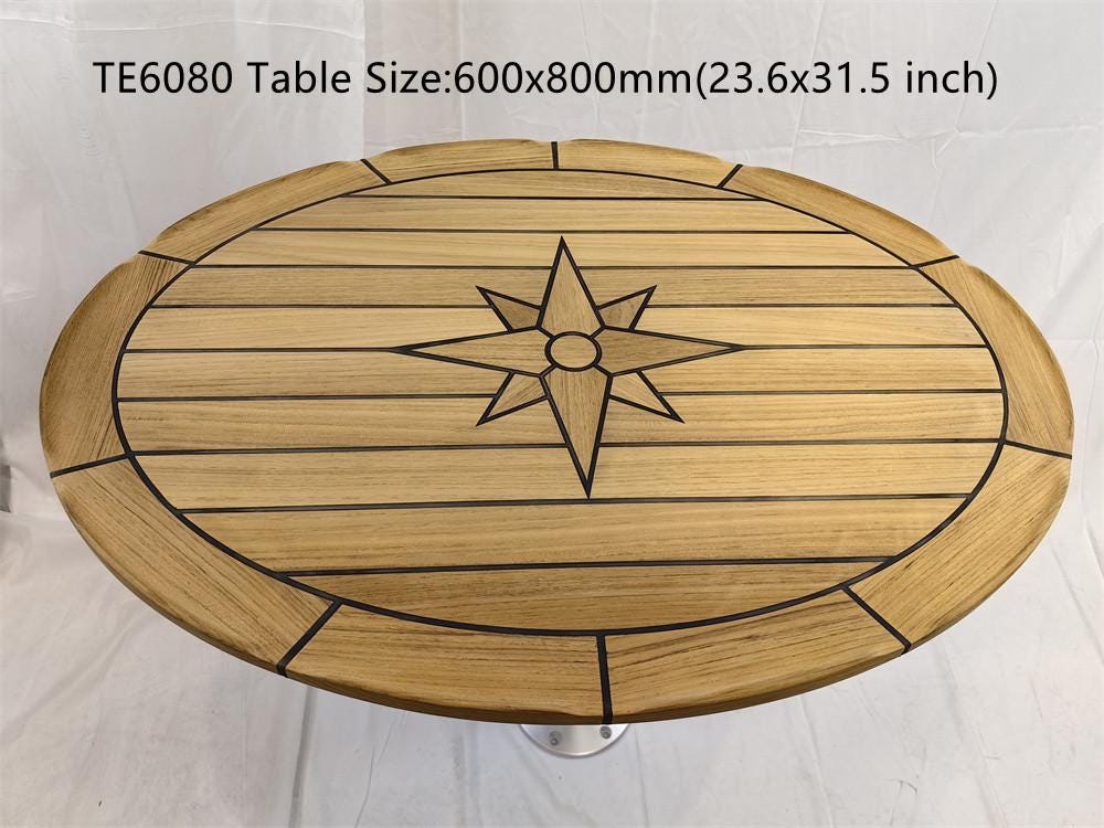 TE4560 TE6080 Marine-grade Oval Teak Table Top for Yachts & Rvs - Star Inlay Design, 2 Sizes ...