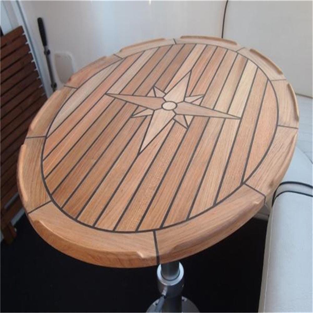 TE4560 TE6080 Marine-grade Oval Teak Table Top for Yachts & Rvs - Star Inlay Design, 2 Sizes ...