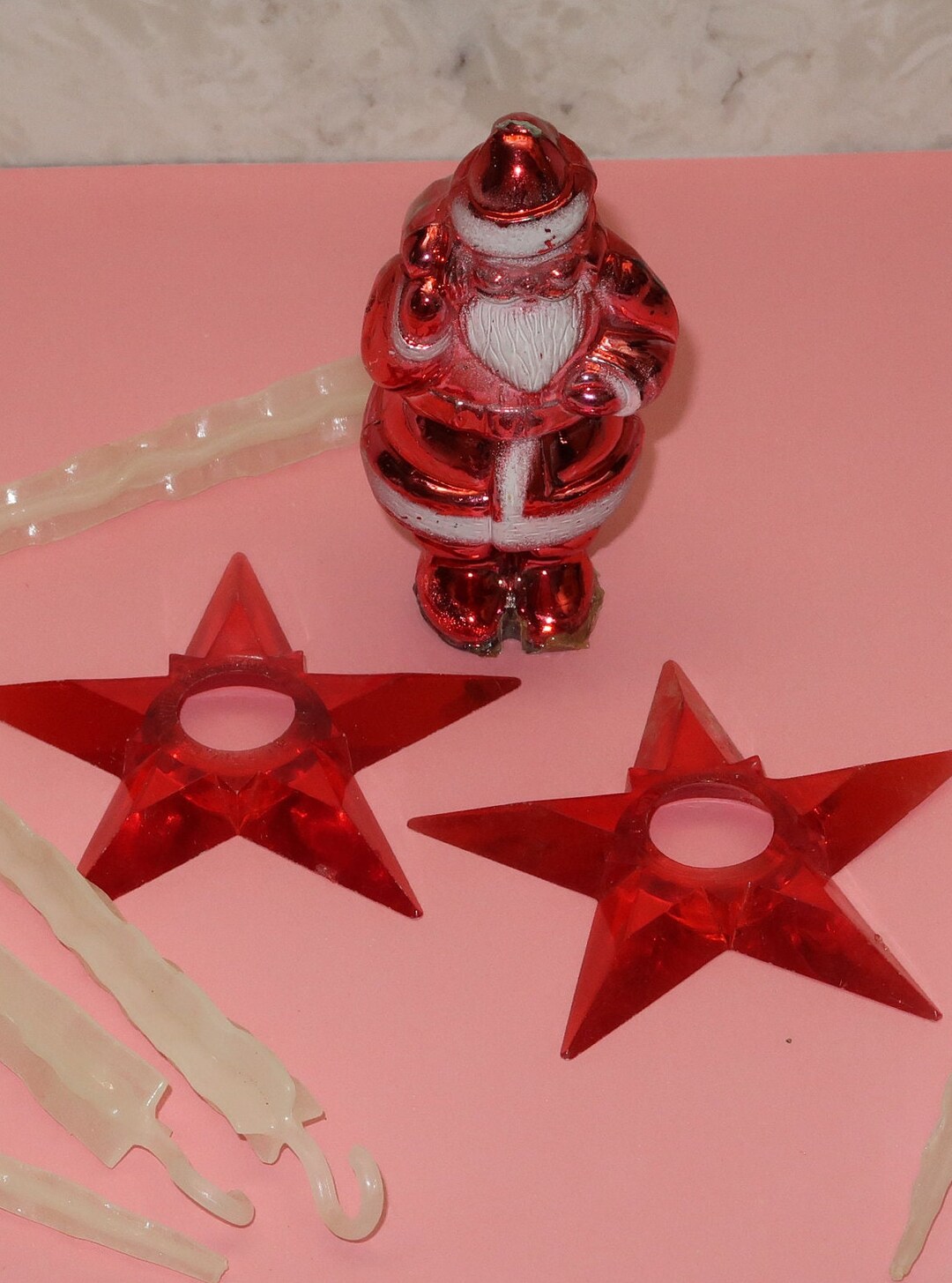 1950s Two Hard Plastic Stars, Hard Plastic Santa and 6 Glow in the Dark ...