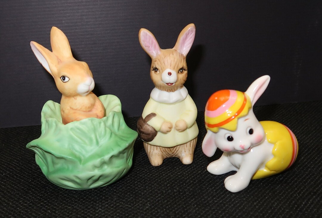 3 Vintage Easter Bunny Ceramic Figurines - Etsy