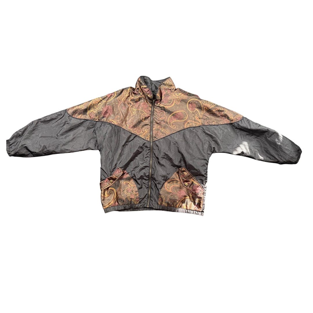 VTG 90s Lavon Black Paisley Track Jacket Windbreaker Zip up Retro 80s ...