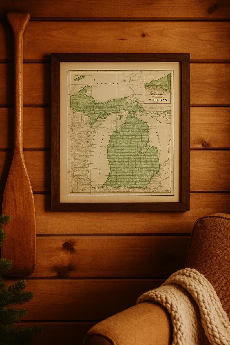 Antique 1937 Michigan Map | Framed Michigan Wall Art | Vintage Great ...