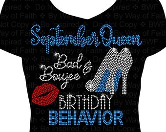 August any Month Birthday Queen Bad and Boujee Bling Rhinestone Shirt ...