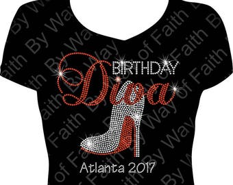 BIRTHDAY DIVA Heel Rhinestone Tee Birthday Diva bling | Etsy