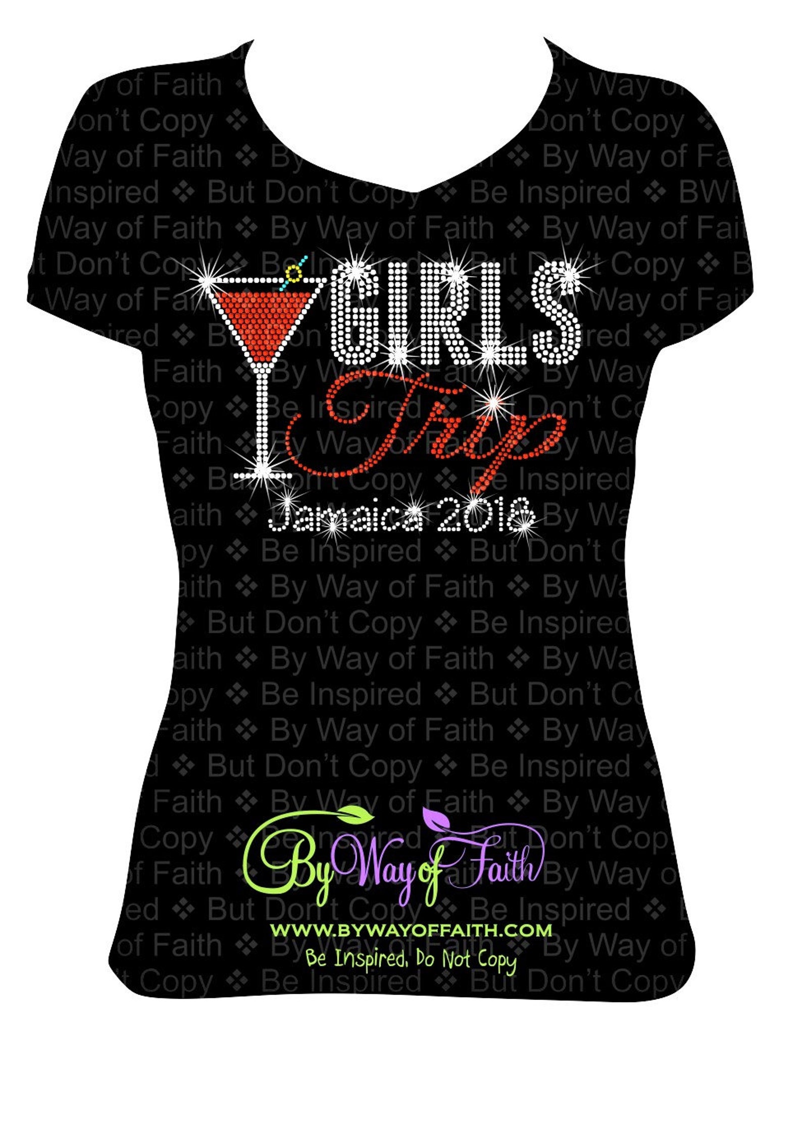 Girls Trip With Martini Jamaica Bling Rhinestone Shirt Girls Etsy