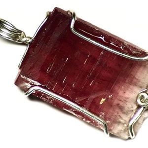 Pink Tourmaline Crystal Slice Pendant (27.7 Ct) Raw Crystal Necklace in ...