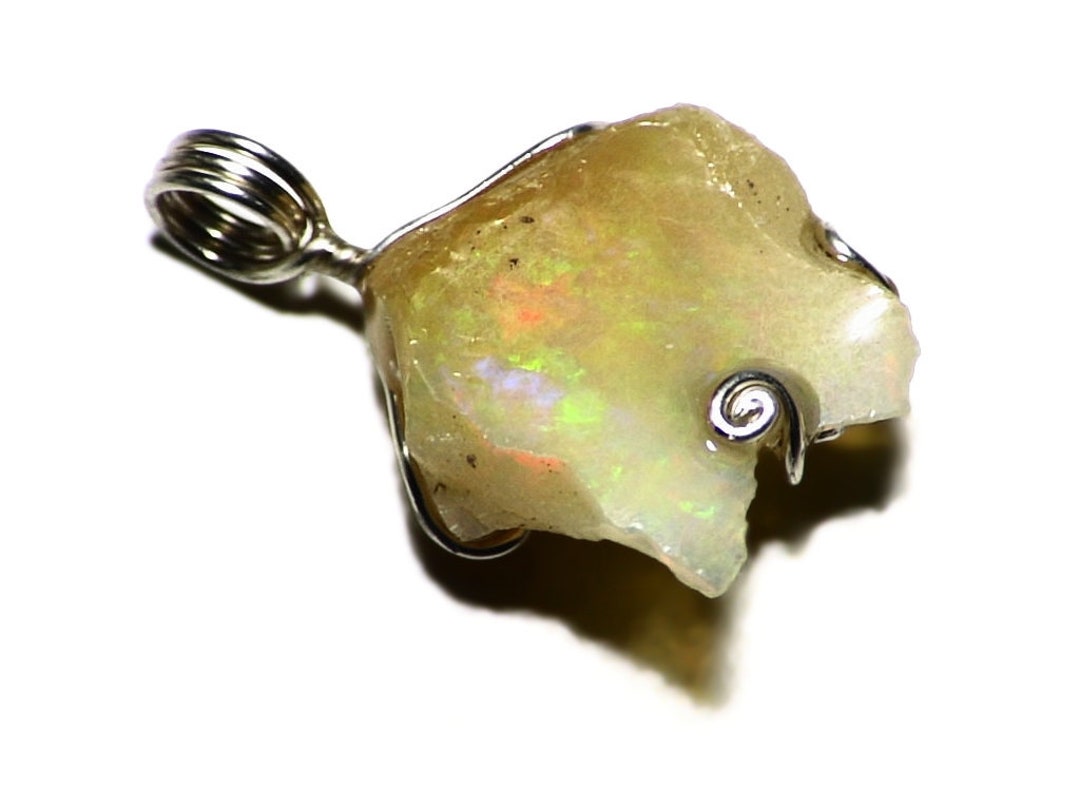 Rough Opal Pendant (10.7 Ct) Raw Opal in Sterling Silver, Rainbow Opal ...