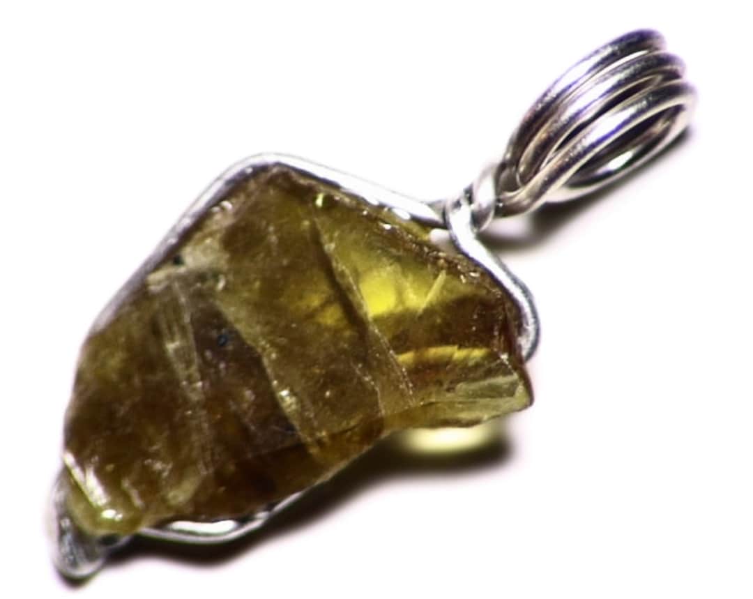 Raw Sphene Crystal Pendant (4 Ct) Rare Gem Pendant in Argentium ...