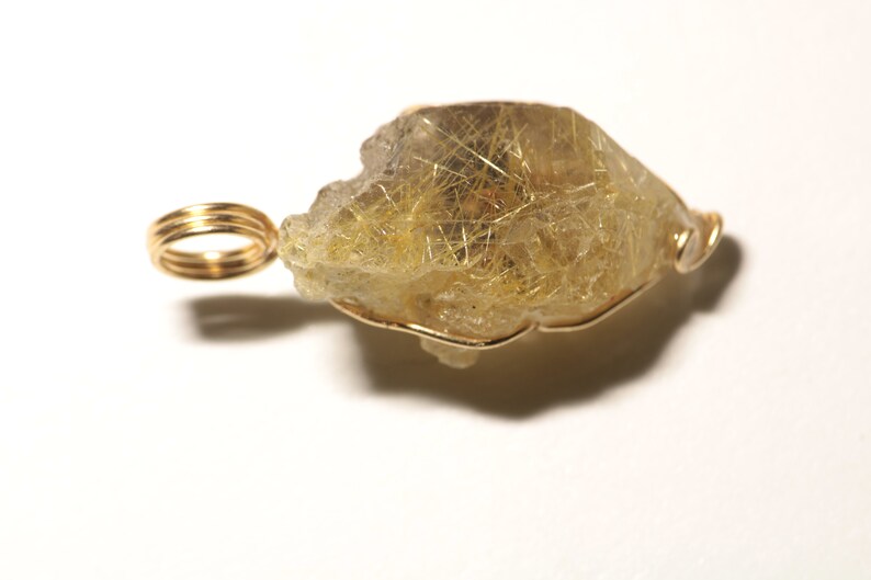 Rutilated Quartz Crystal in 14k Yellow Gold (19 Ct) Raw Quartz Point in ...