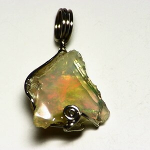 Opal Pendant Necklace in 14k White Gold (6.5 Ct) Ethiopian Welo Opal ...