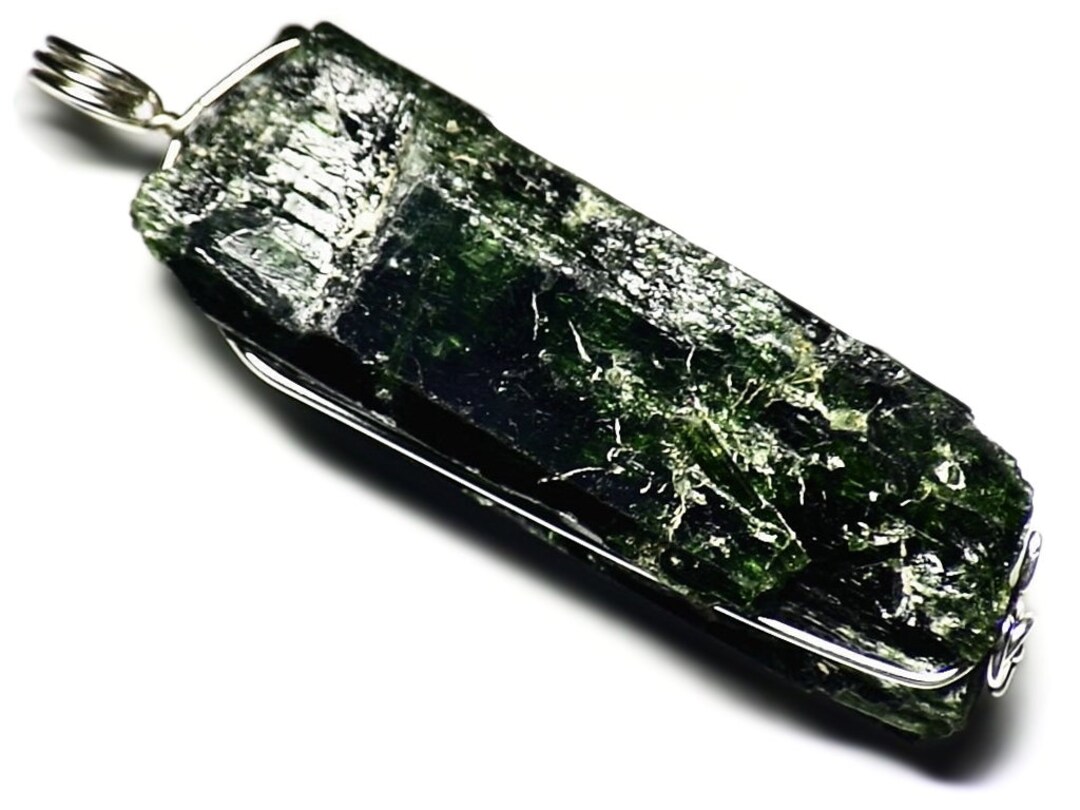 Diopside Crystal Necklace, Dark Green Diopside Pendant (138 Ct) Raw ...