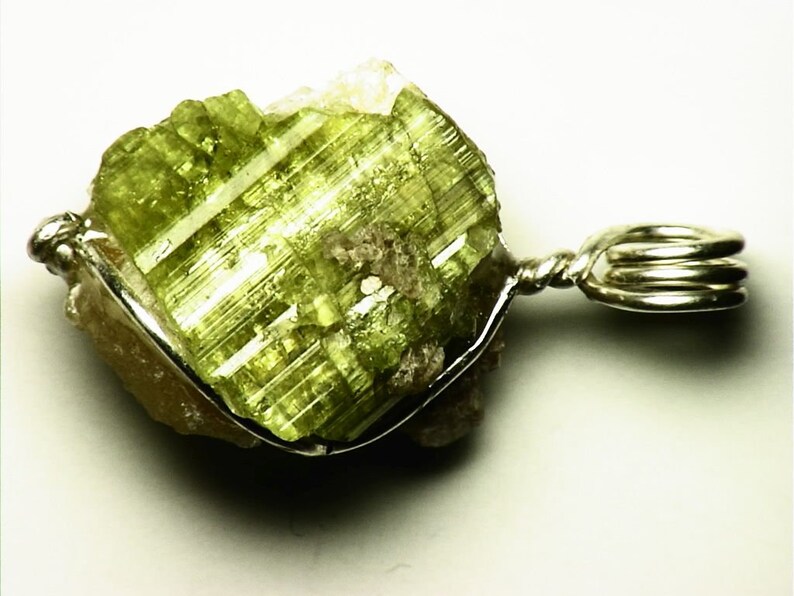 Green and White Tourmaline Crystal Pendant 37 Ct Large | Etsy