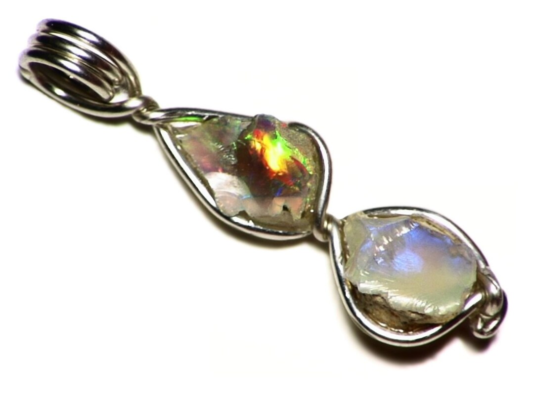 Double Opal Necklace (4.2 Tctw) Multi Opal Pendant, Rough Opals Jewelry ...