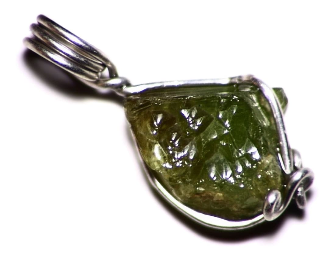 Raw Sphene Crystal Pendant (8 Ct) Rare Gem Pendant in Argentium ...