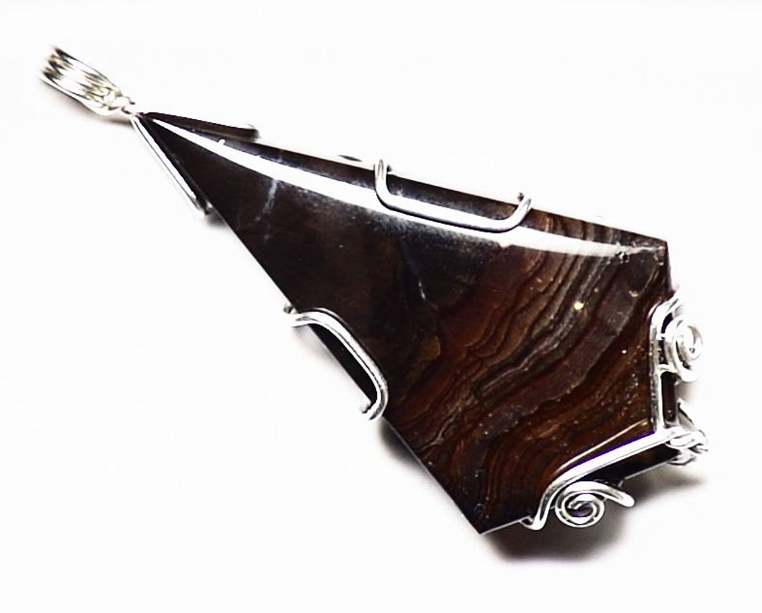 Blue Biggs Jasper Pendant in Sterling Silver, Picture Jasper Necklace ...