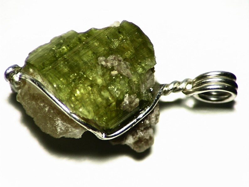 Green and White Tourmaline Crystal Pendant 37 Ct Large | Etsy
