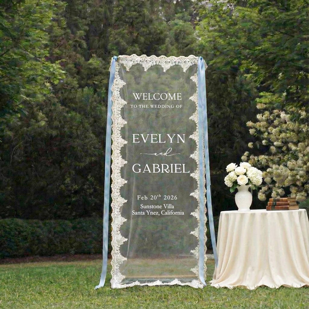 Luxury Lace Tulle Wedding Welcome Sign • Elegant Sheer Fabric Banner ...