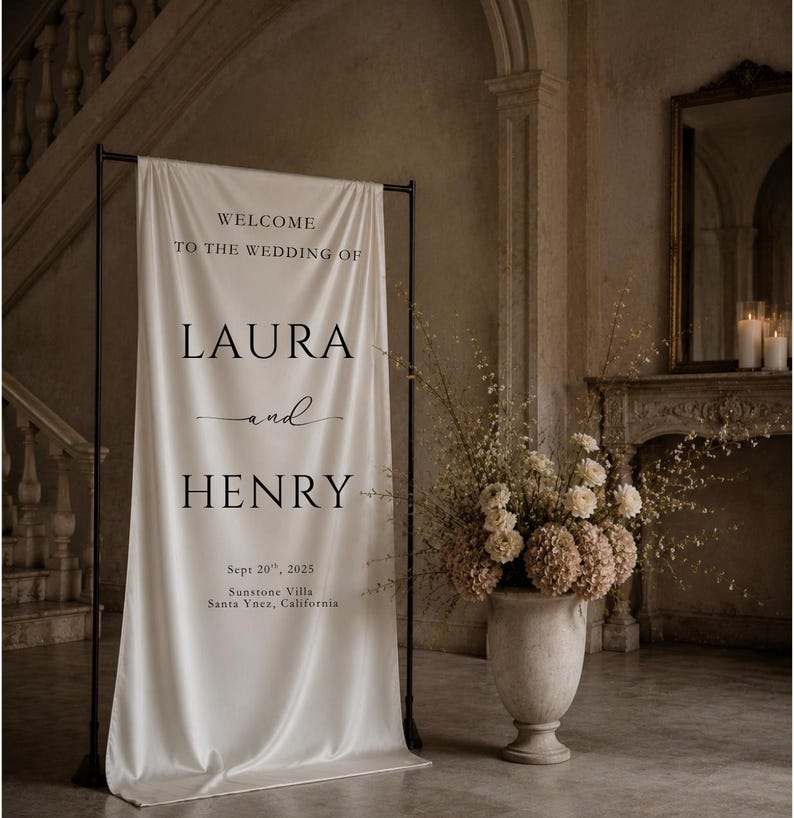 Personalized Wedding Welcome Sign – Queen Silk Ivory Fabric Banner for ...