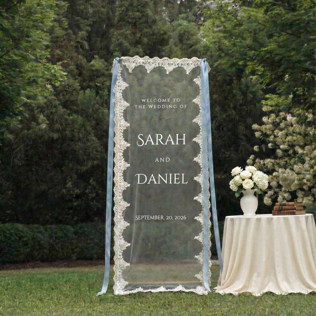 Romantic Lace Wedding Welcome Sign, Personalized Sheer Tulle Banner - Etsy