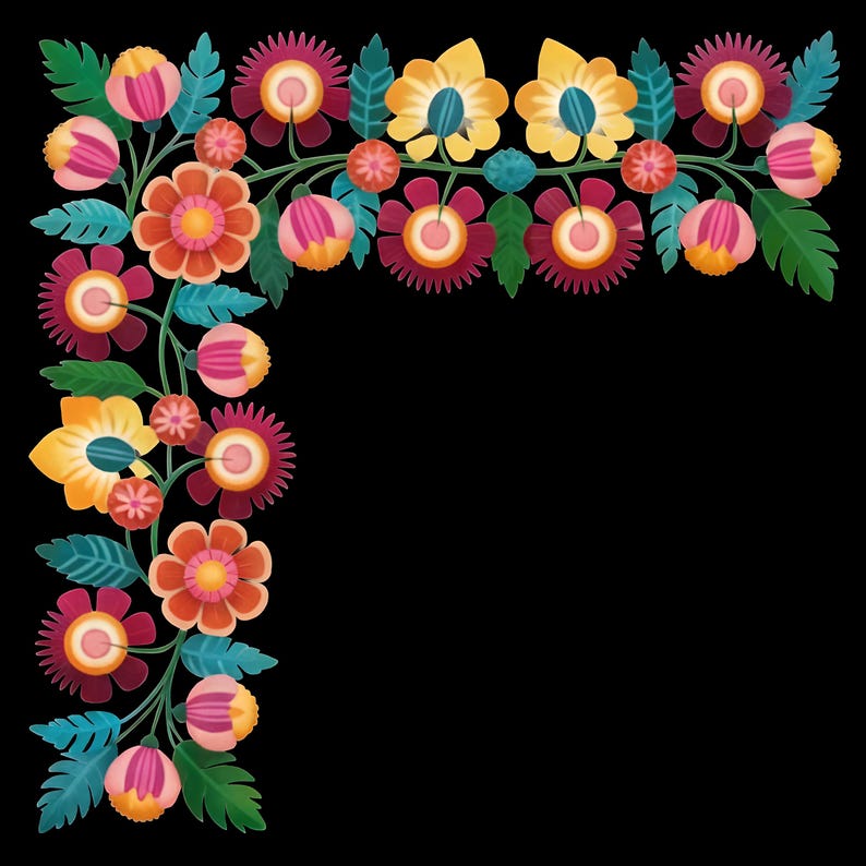 Mexican Fiesta Floral Clipart Bundle: Otomi Folk Art Flowers (PNG ...