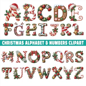 Christmas Alphabet Clipart: Festive Letters & Numbers PNG (digital ...