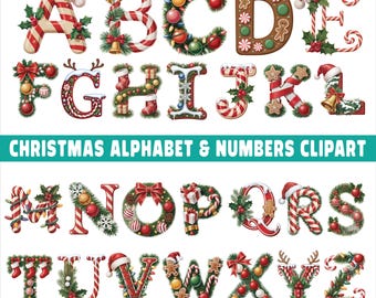 Christmas Alphabet Numbers Clipart – Watercolor Festive Letters PNG ...