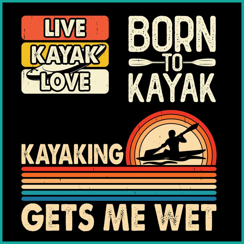 Vintage Kayaking Sublimation Bundle: Retro Sunset Designs (PNG, EPS ...