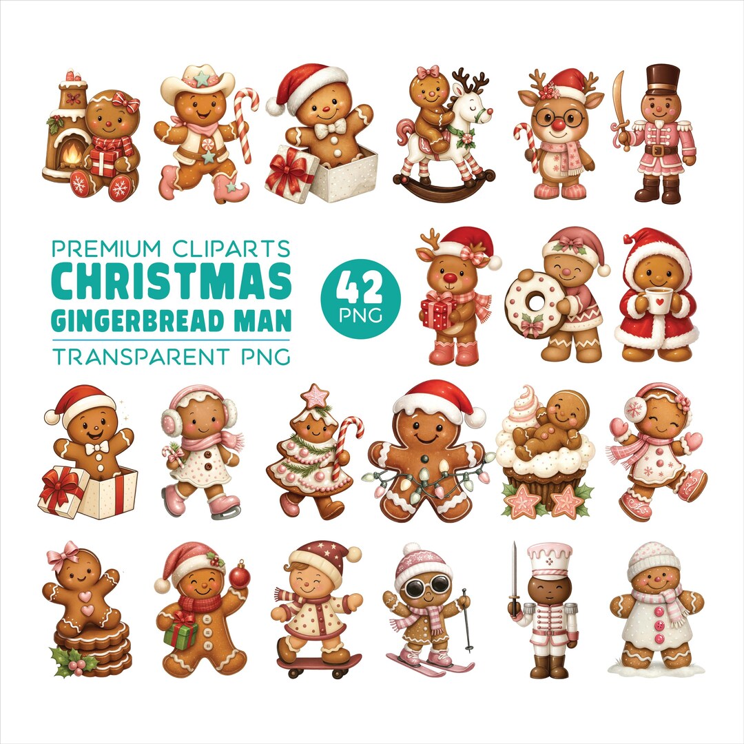 Christmas Gingerbread Man Clipart | 42 PNG Holiday Cookie Designs ...