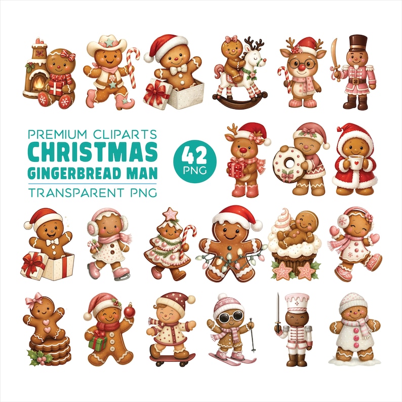 Christmas Gingerbread Man Clipart | 42 PNG Holiday Cookie Designs ...